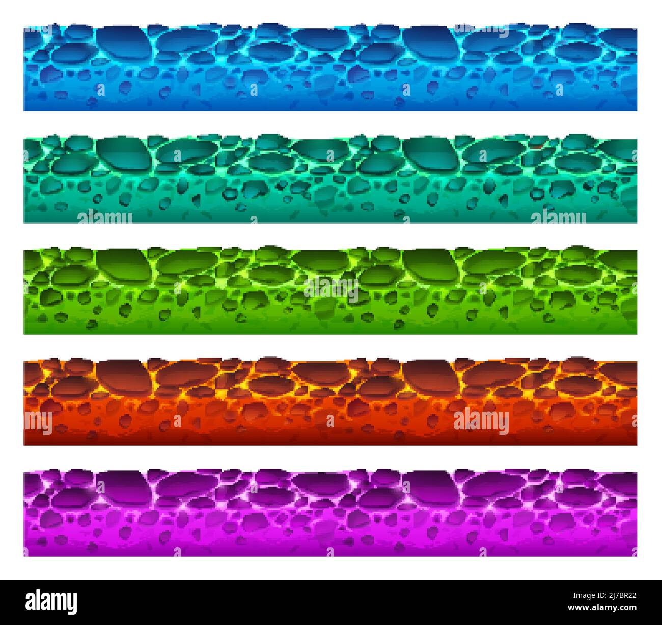Game grounds textures of different colors lava. Vector cartoon set of ...