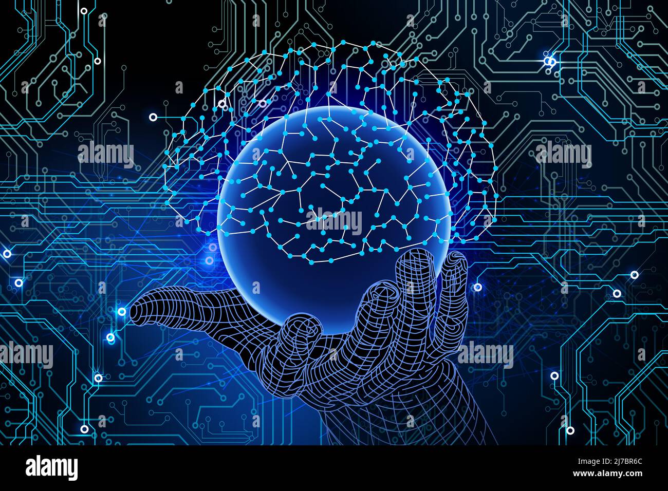 Abstract Artificial intelligence. Technology web background. Virtual ...