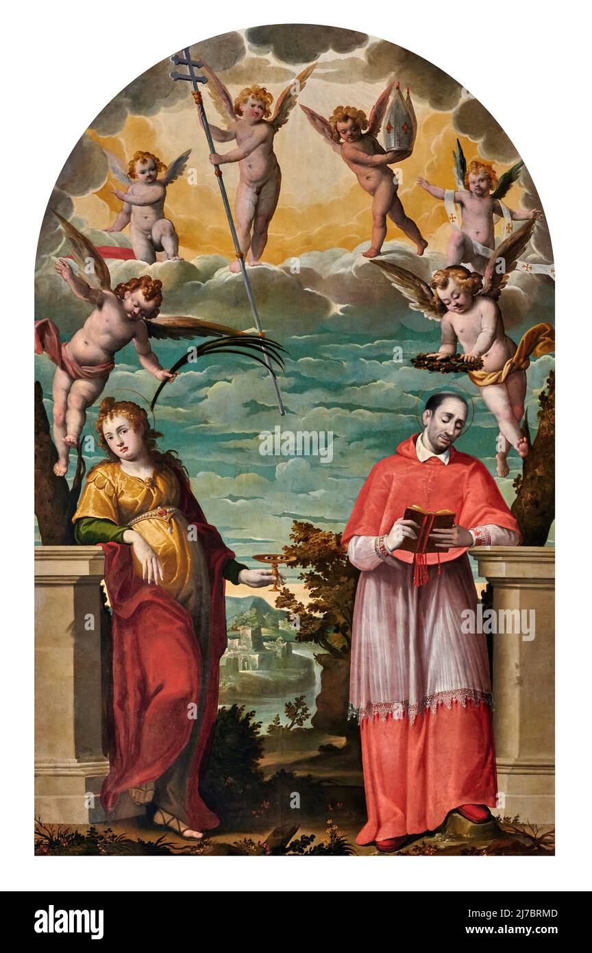 Santa Lucia e San Carlo Borromeo - - olio su tela - pittore bresciano ...