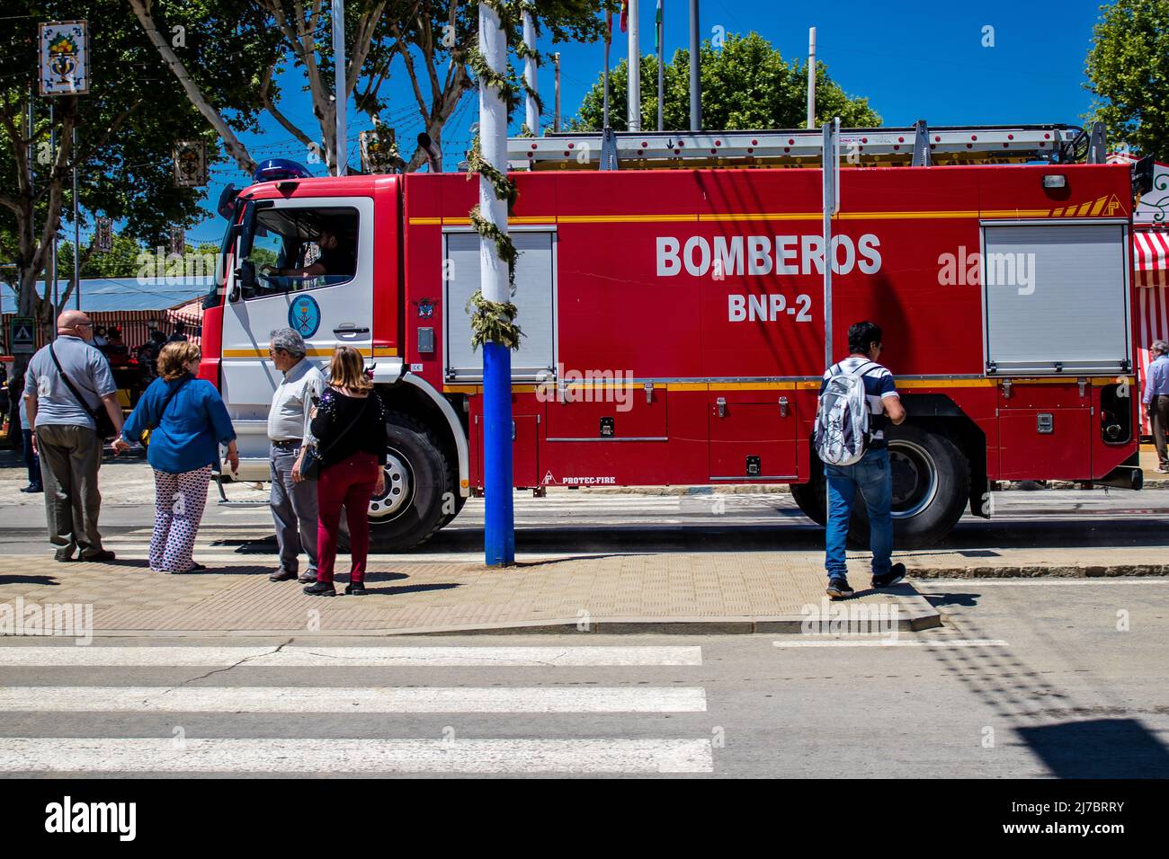 Seville, Spain - May 05, 2022 Firefighter in intervention at Feria de ...