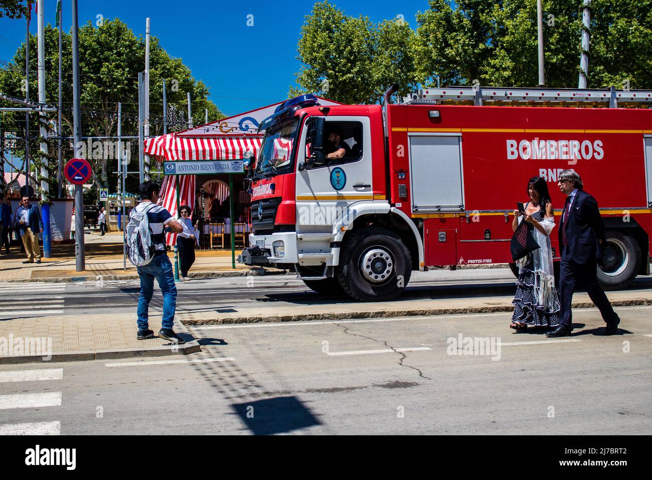 Seville, Spain - May 05, 2022 Firefighter in intervention at Feria de ...