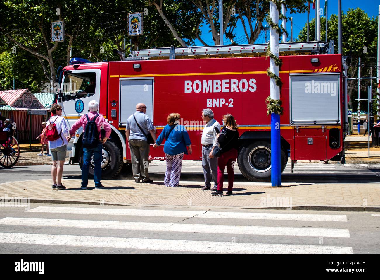 Seville, Spain - May 05, 2022 Firefighter in intervention at Feria de ...