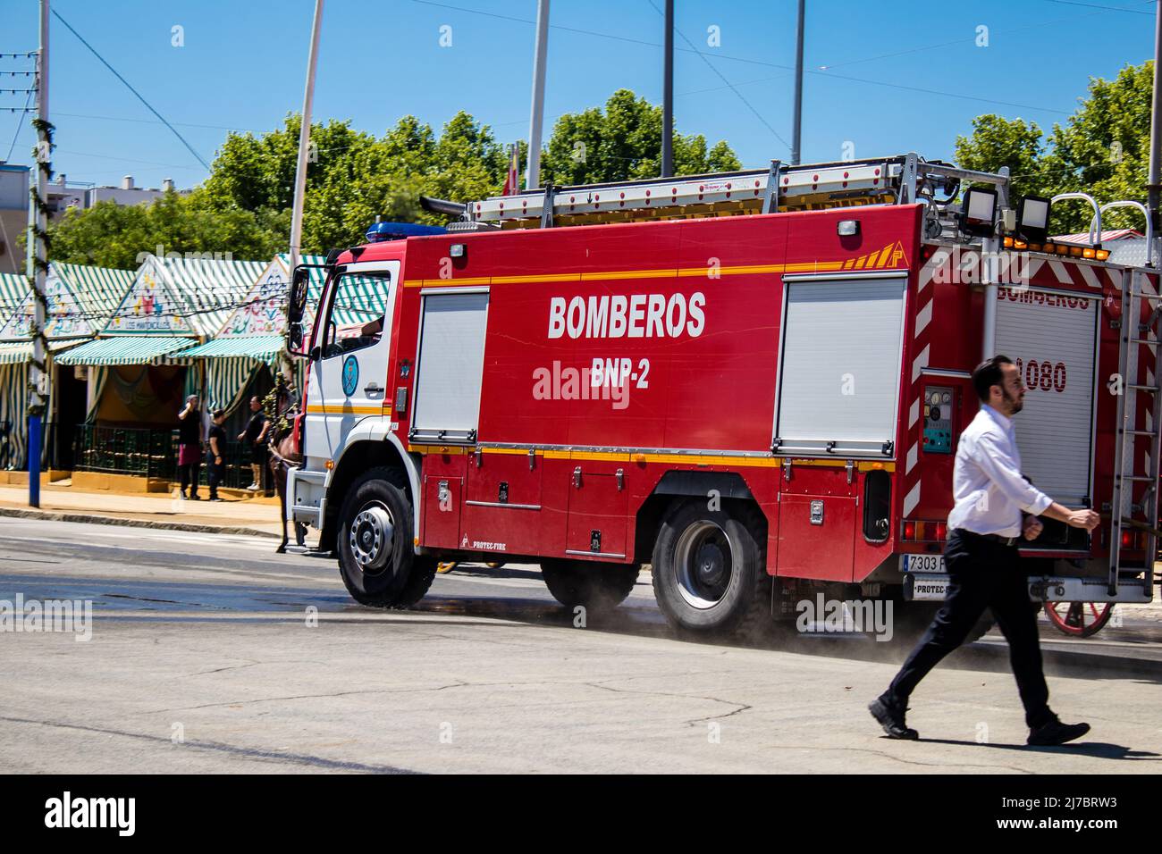 Seville, Spain - May 05, 2022 Firefighter in intervention at Feria de ...
