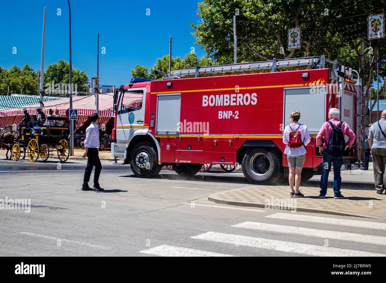 Seville, Spain - May 05, 2022 Firefighter in intervention at Feria de ...