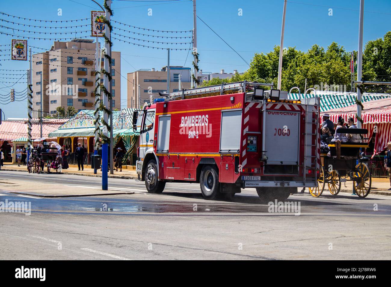 Seville, Spain - May 05, 2022 Firefighter in intervention at Feria de ...
