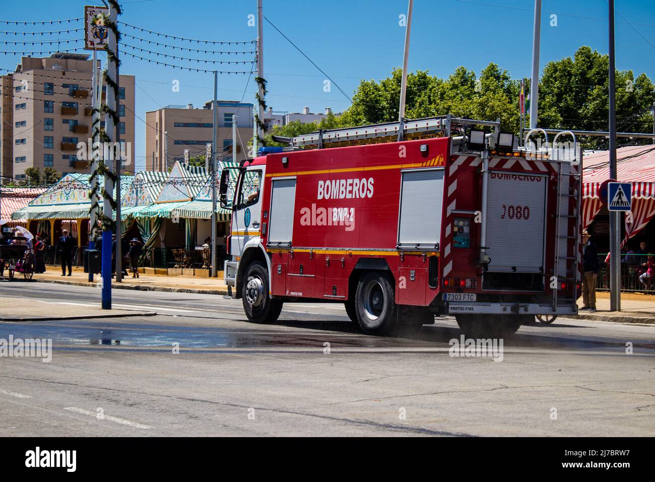Seville, Spain - May 05, 2022 Firefighter in intervention at Feria de ...