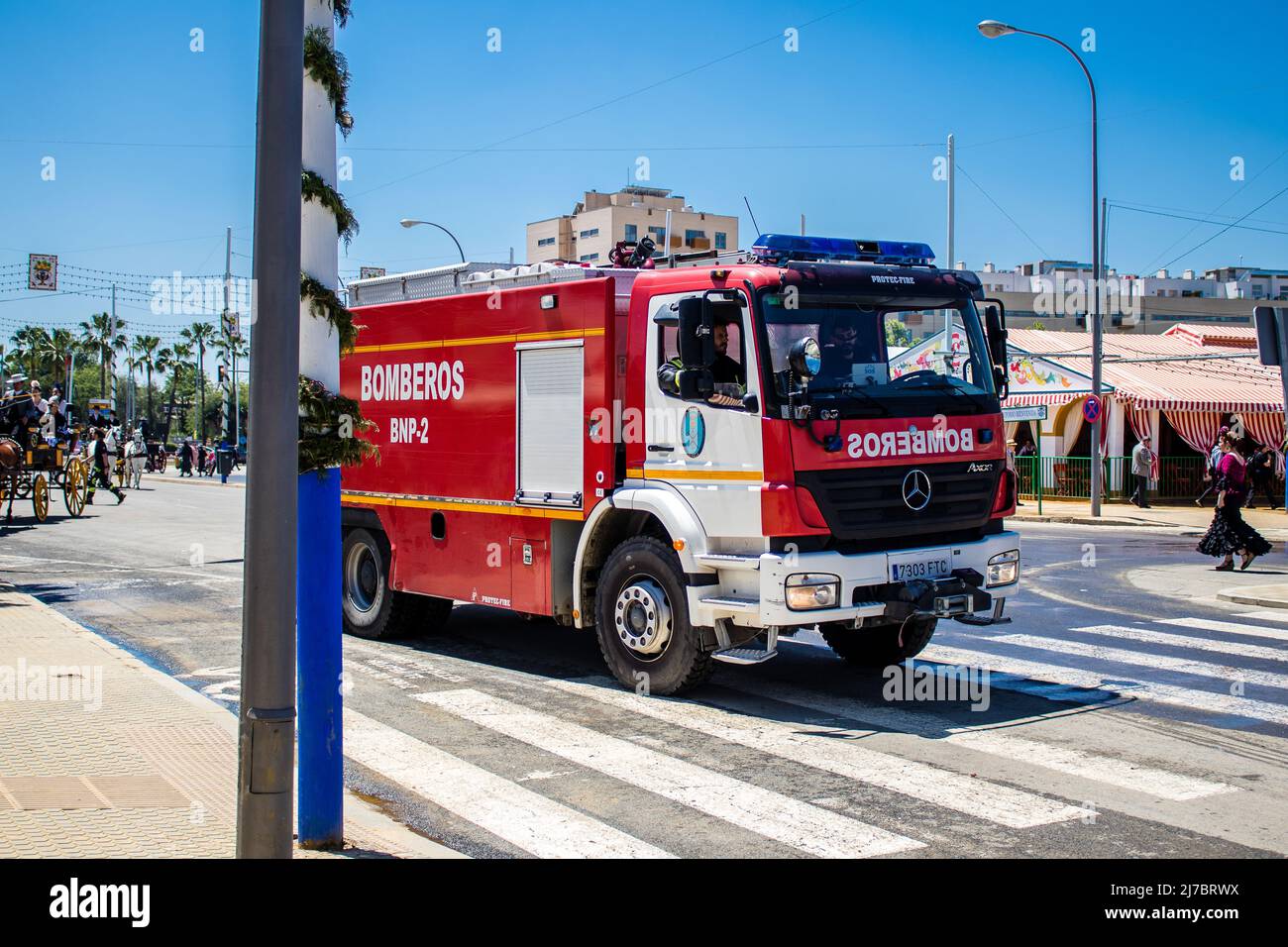 Seville, Spain - May 05, 2022 Firefighter in intervention at Feria de ...