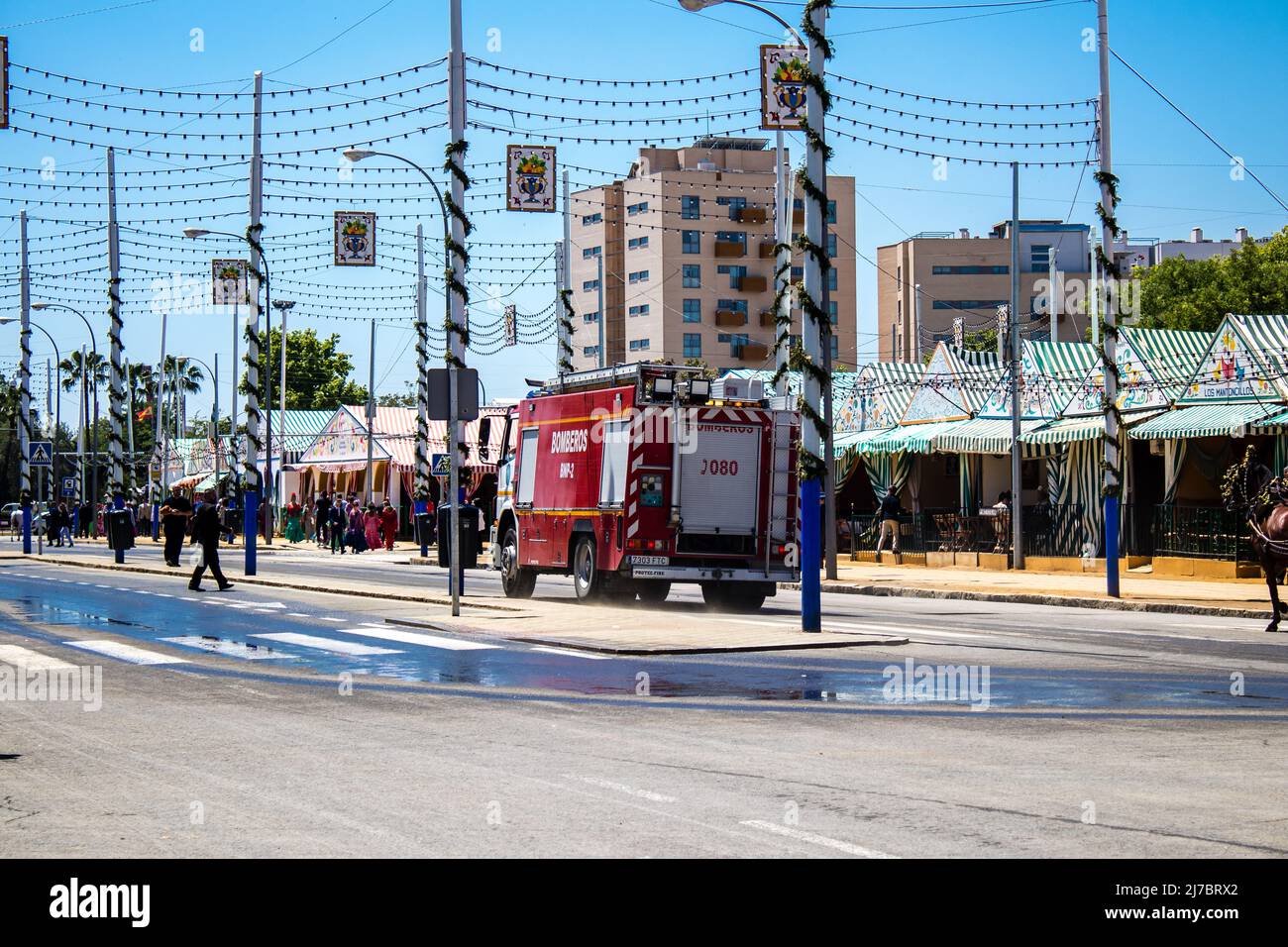 Seville, Spain - May 05, 2022 Firefighter in intervention at Feria de ...