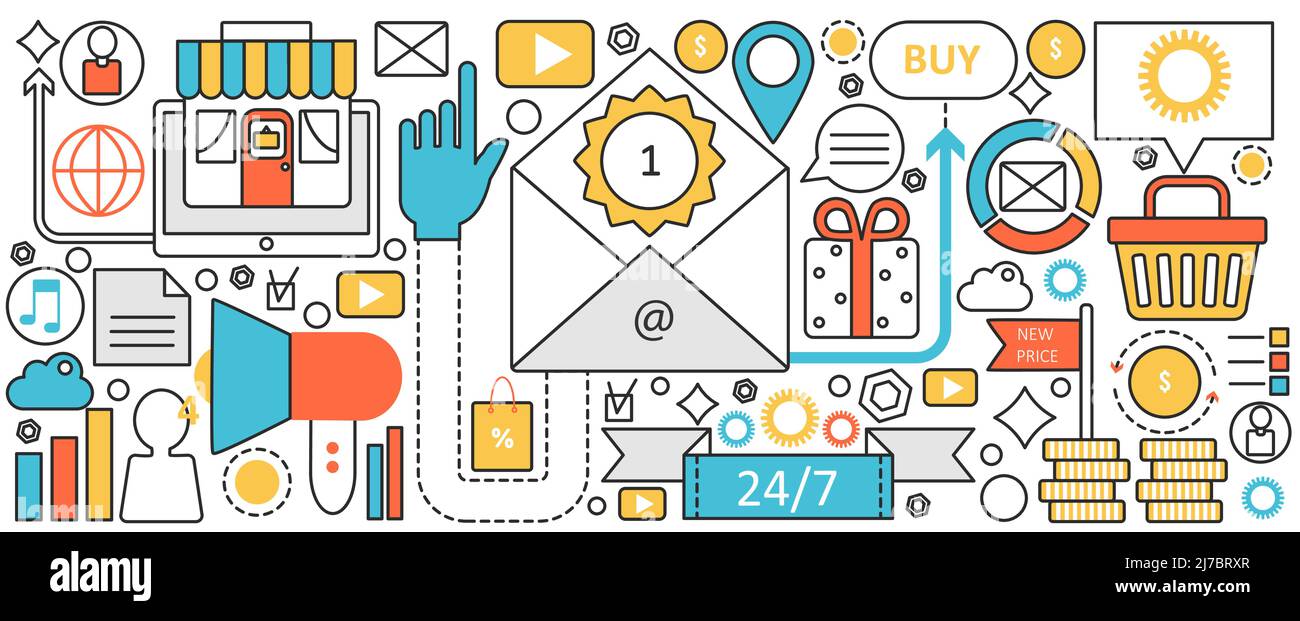 Email promotion campaign technology. Digital network service for sales ...