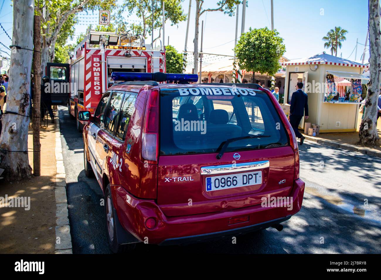 Seville, Spain - May 05, 2022 Firefighter in intervention at Feria de ...