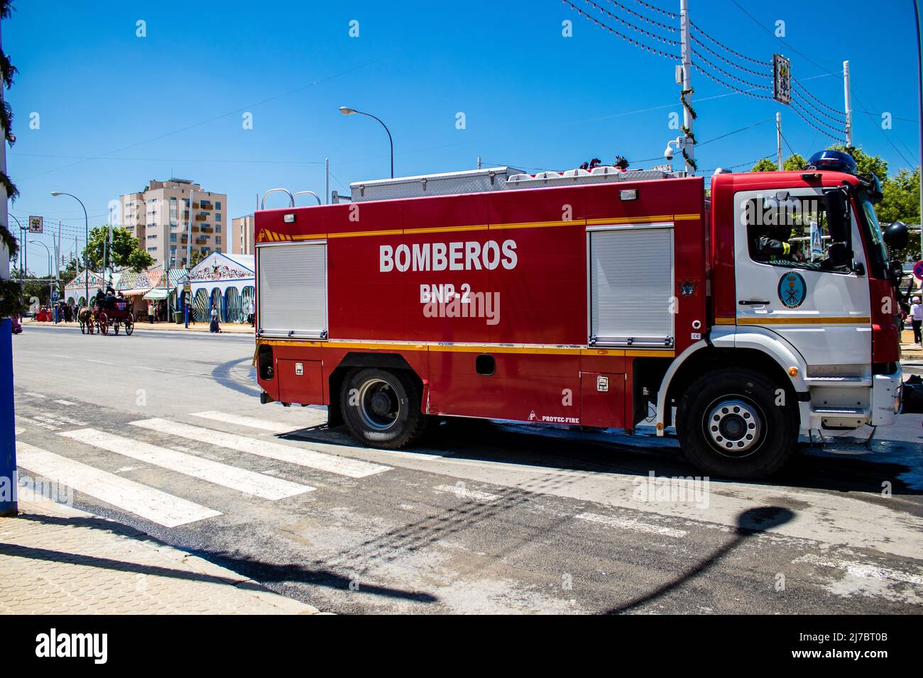 Seville, Spain - May 05, 2022 Firefighter in intervention at Feria de ...