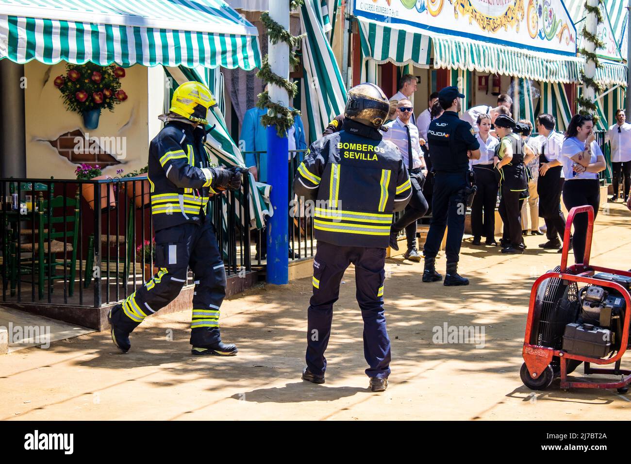 Seville, Spain - May 05, 2022 Firefighter in intervention at Feria de ...
