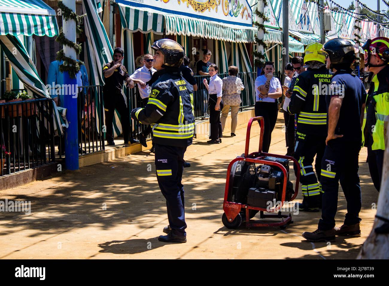 Seville, Spain - May 05, 2022 Firefighter in intervention at Feria de ...