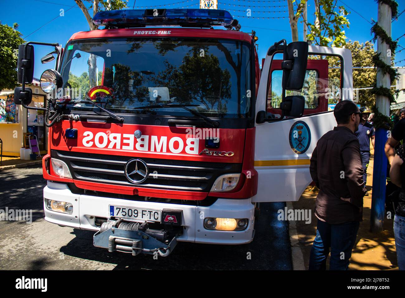 Seville, Spain - May 05, 2022 Firefighter in intervention at Feria de ...
