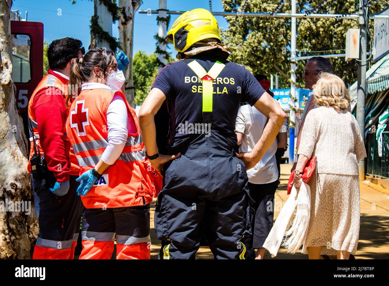 Seville, Spain - May 05, 2022 Firefighter in intervention at Feria de ...