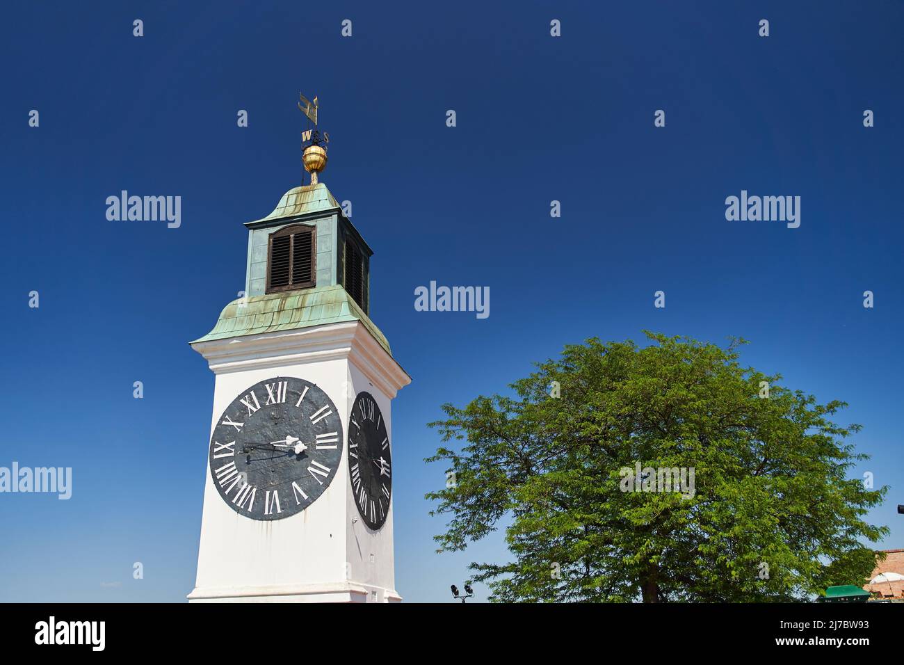 The clock tower in Petrovaradin Fortress, Novi Sad, Serbia Stock Photo ...