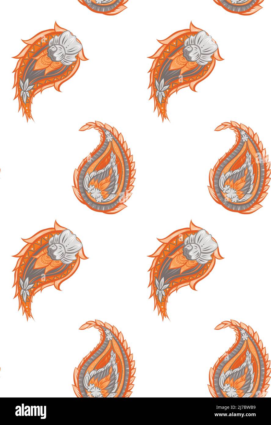 Seamless paisley pattern. Sparse tribal buta flower texture on white ...