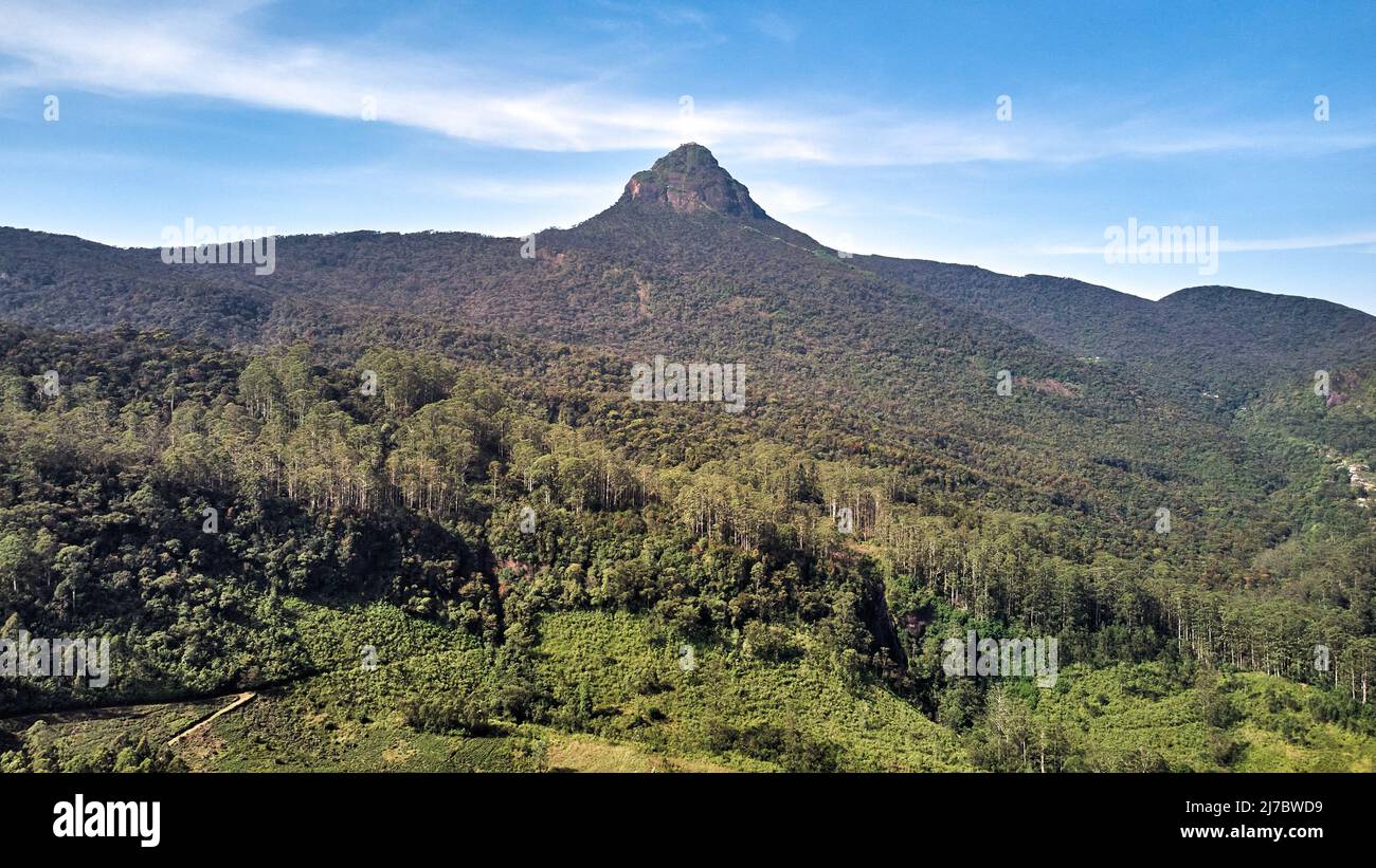 Aerial view of Adam's Peak. Sacred mountain in Sri Lanka. Sri pada ...