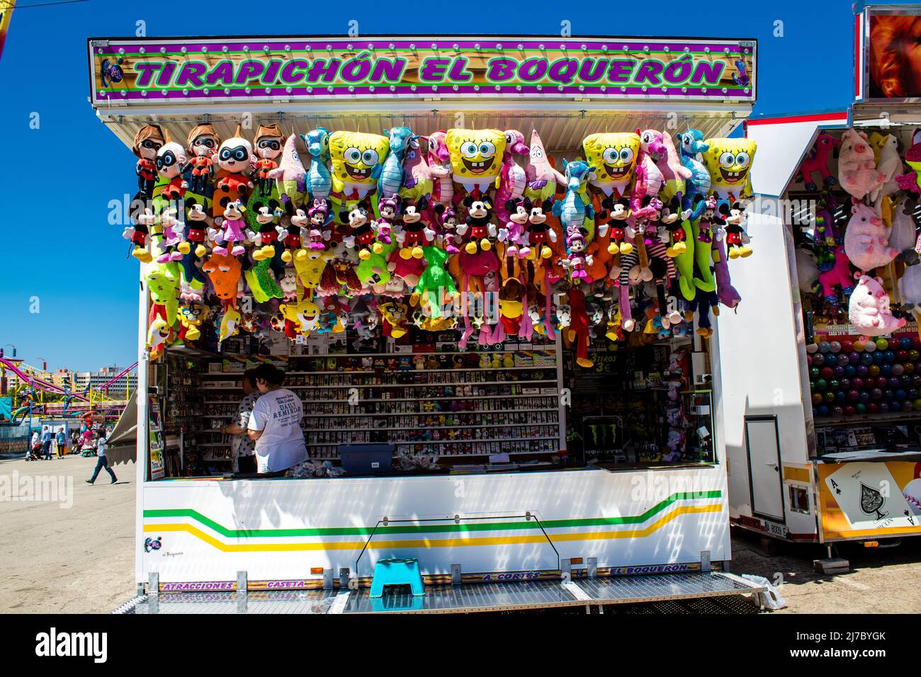 Seville, Spain - May 05, 2022 Feria de Sevilla funfair, the attractions ...