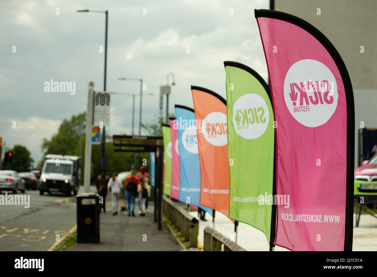 The SICK! Festival flags seen on the perimeter of the festival. The ...