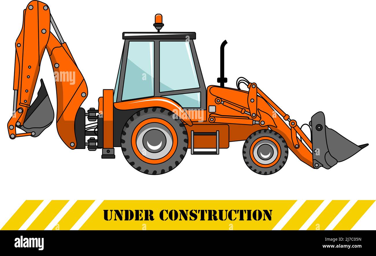 Detailed illustration of backhoe loader, heavy equipment and machinery ...
