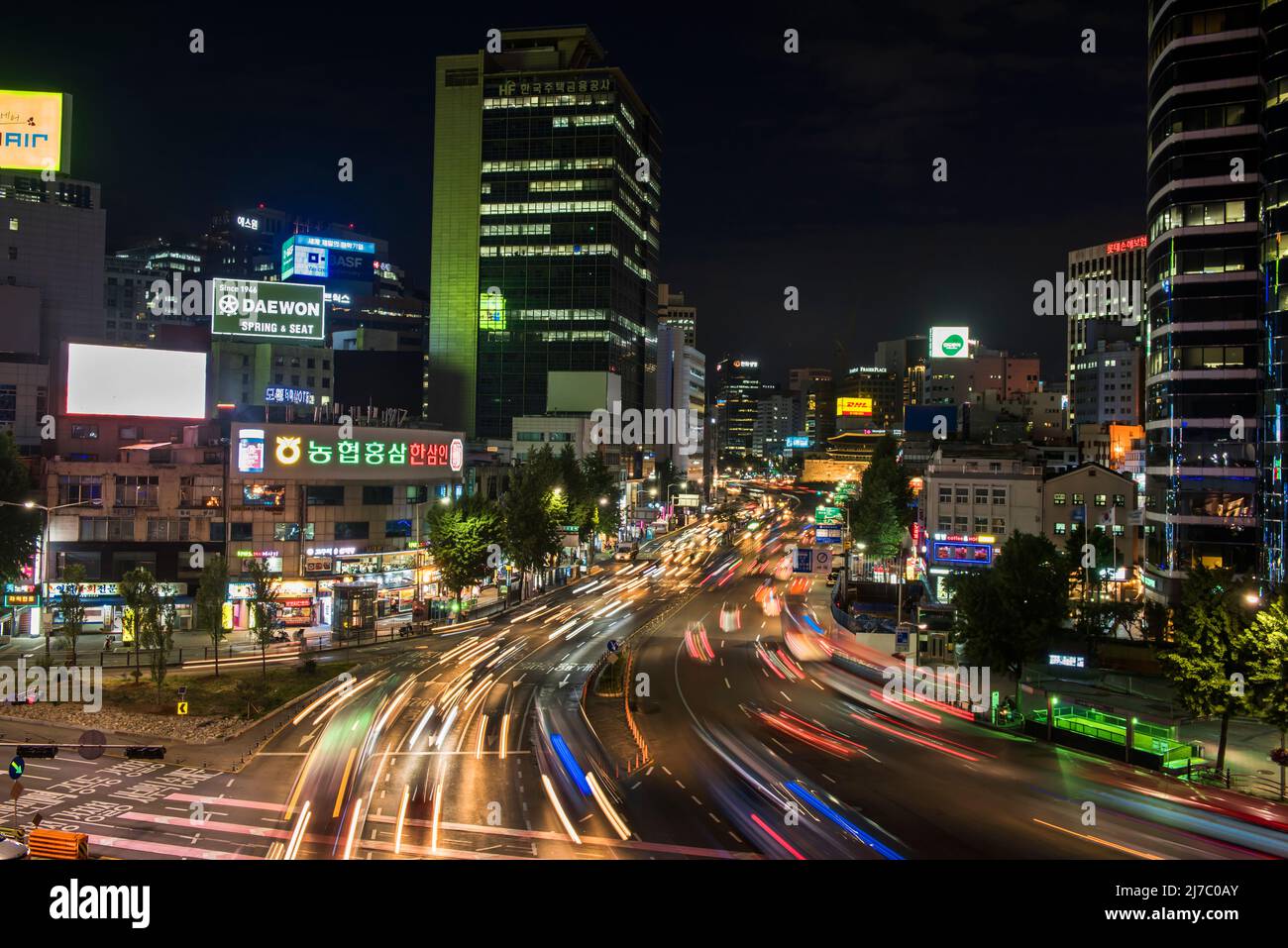 The beautiful and colorful night view of traffic hub and car light trails Stock Photo - Alamy