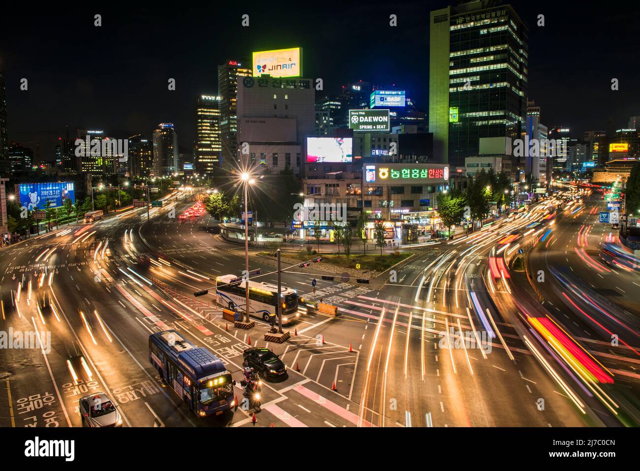 The beautiful and colorful night view of traffic hub and car light trails Stock Photo - Alamy