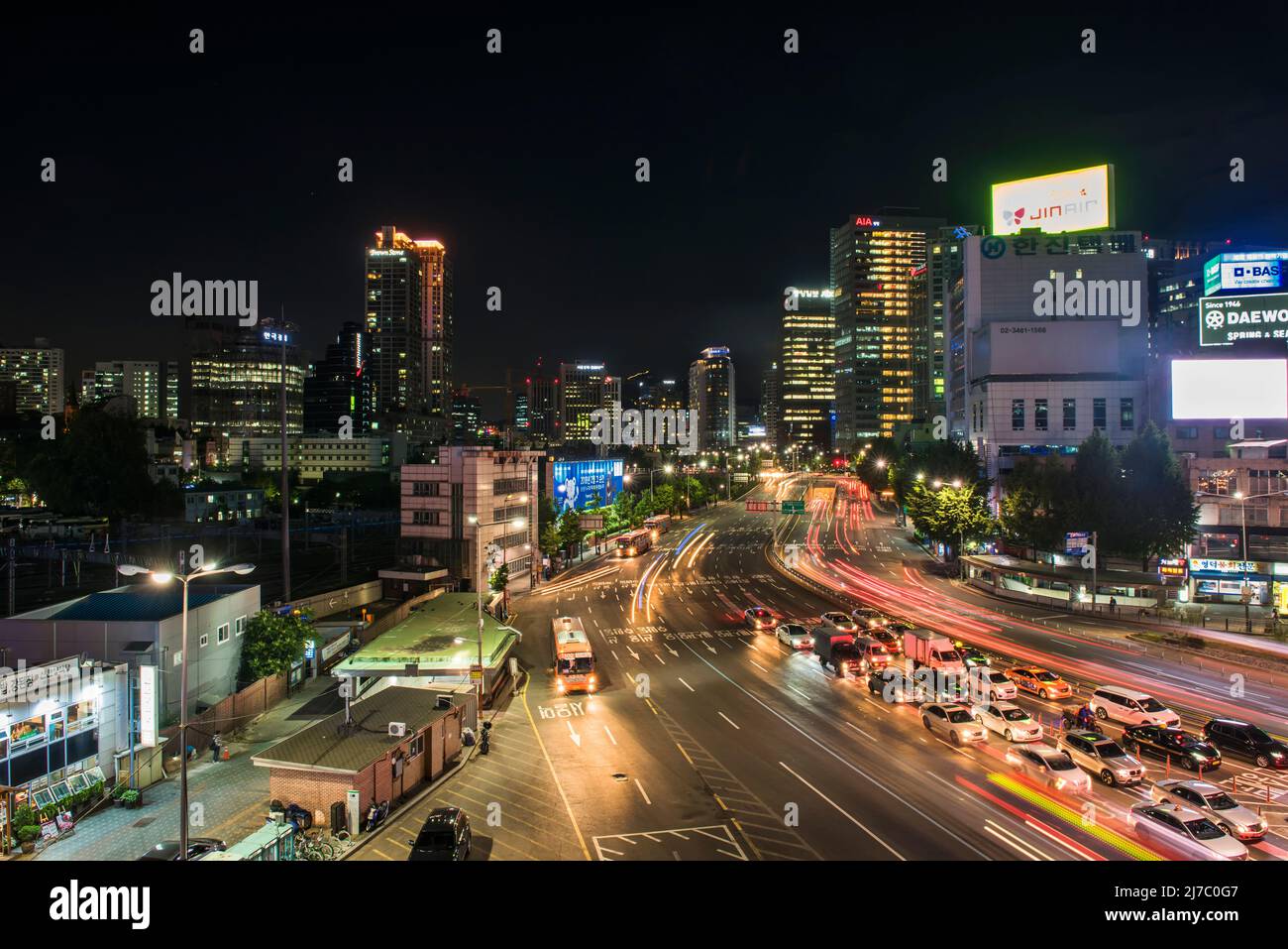 The beautiful and colorful night view of traffic hub and car light trails Stock Photo - Alamy