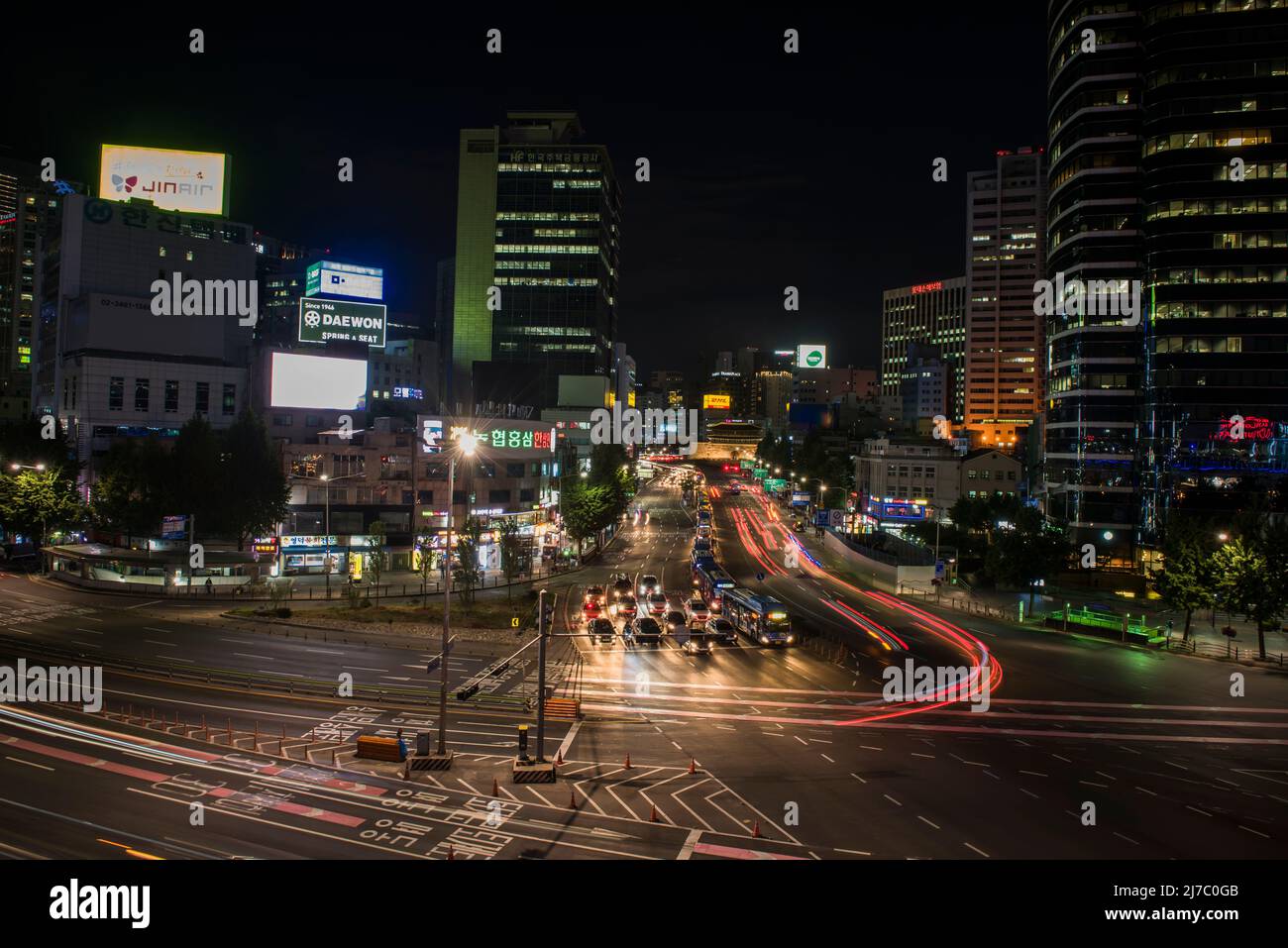 The beautiful and colorful night view of traffic hub and car light trails Stock Photo - Alamy