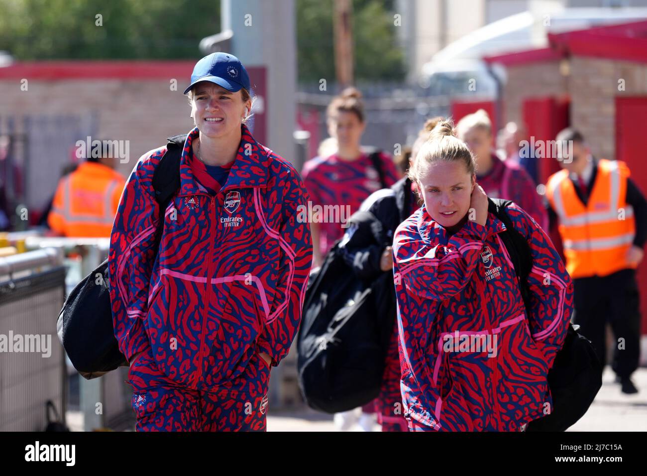Arsenal's Vivianne Miedema (left) and Beth Mead arriving before the ...