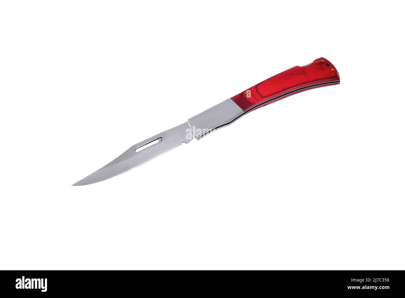 an elegant folding knife with wooden overlays on the handle, white ...