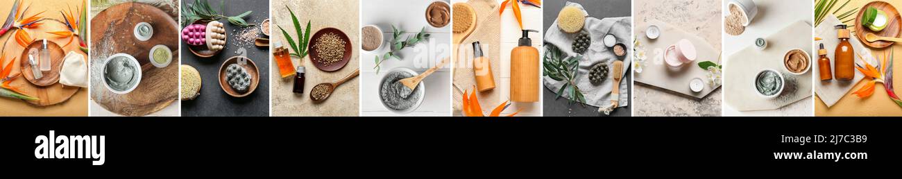 Collage with different natural cosmetics Stock Photo - Alamy