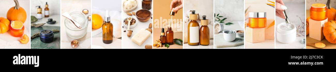 Collage with different natural cosmetics Stock Photo - Alamy