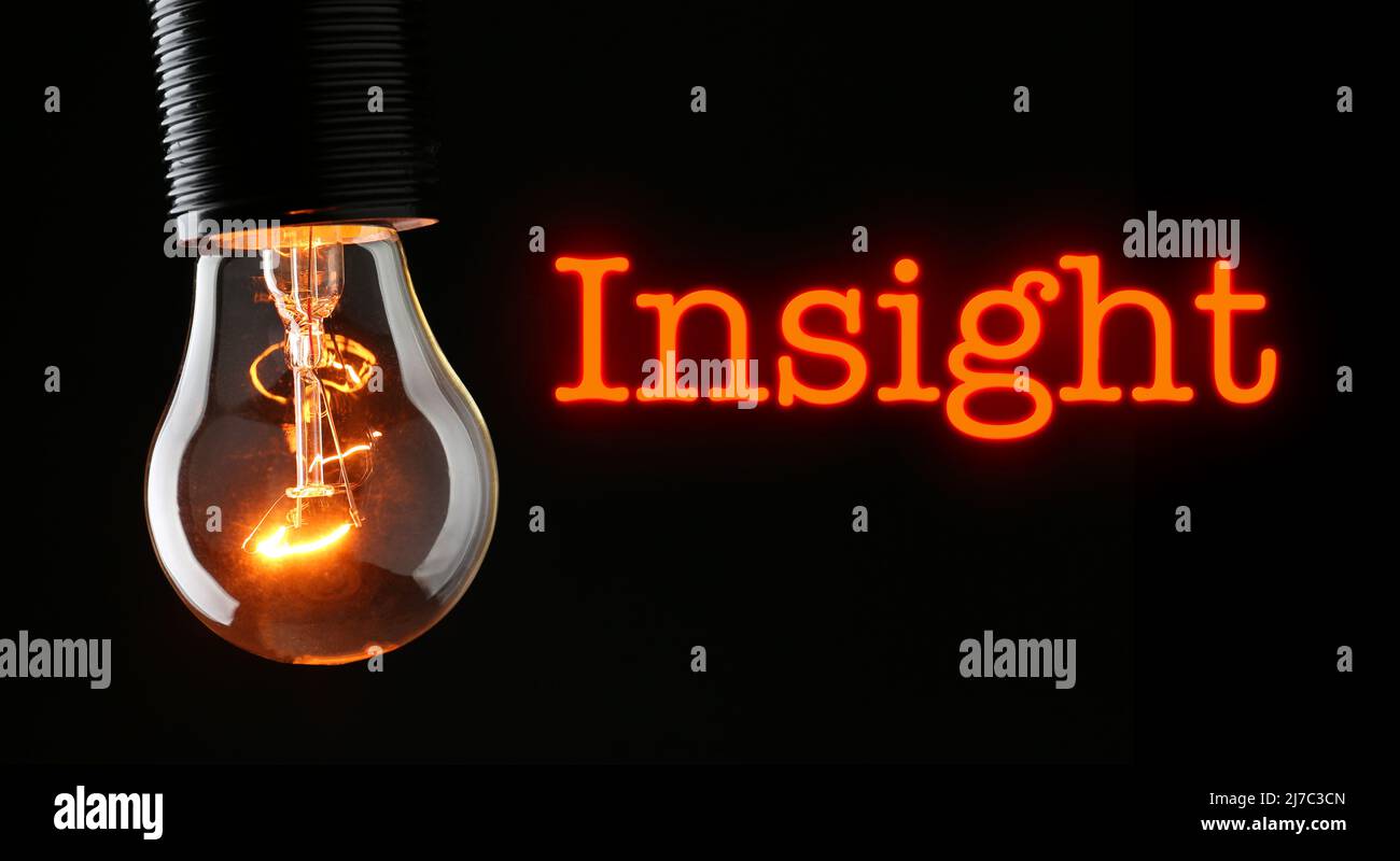 Light bulb and word INSIGHT on black background Stock Photo - Alamy