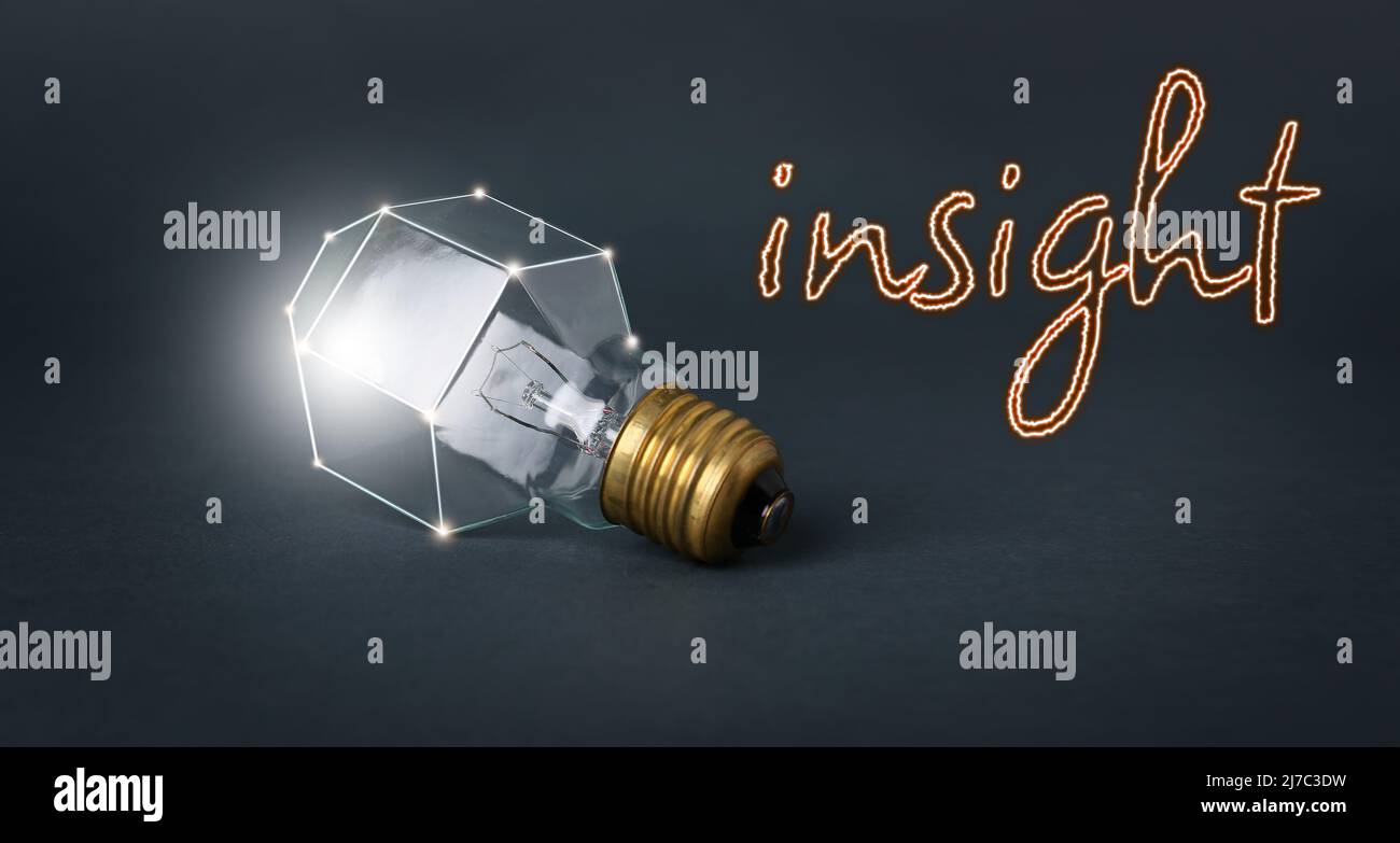 Light bulb and word INSIGHT on dark background Stock Photo - Alamy