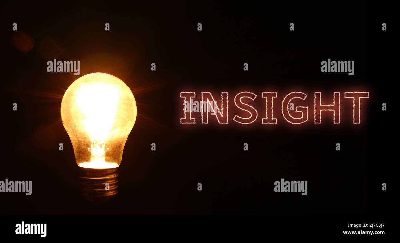Light bulb and word INSIGHT on black background Stock Photo - Alamy