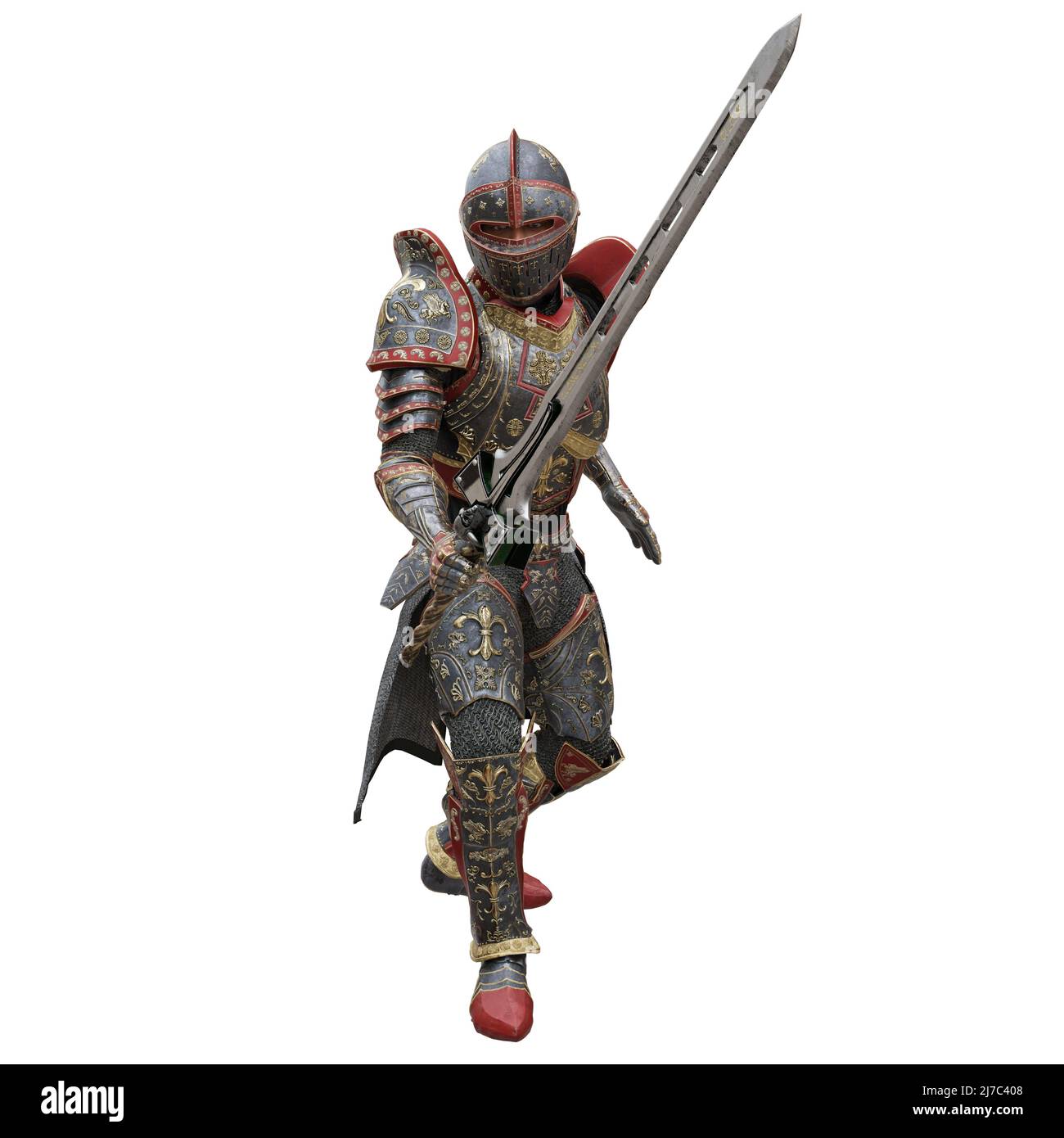 3D illustration medieval knight in armor isolated white background ...