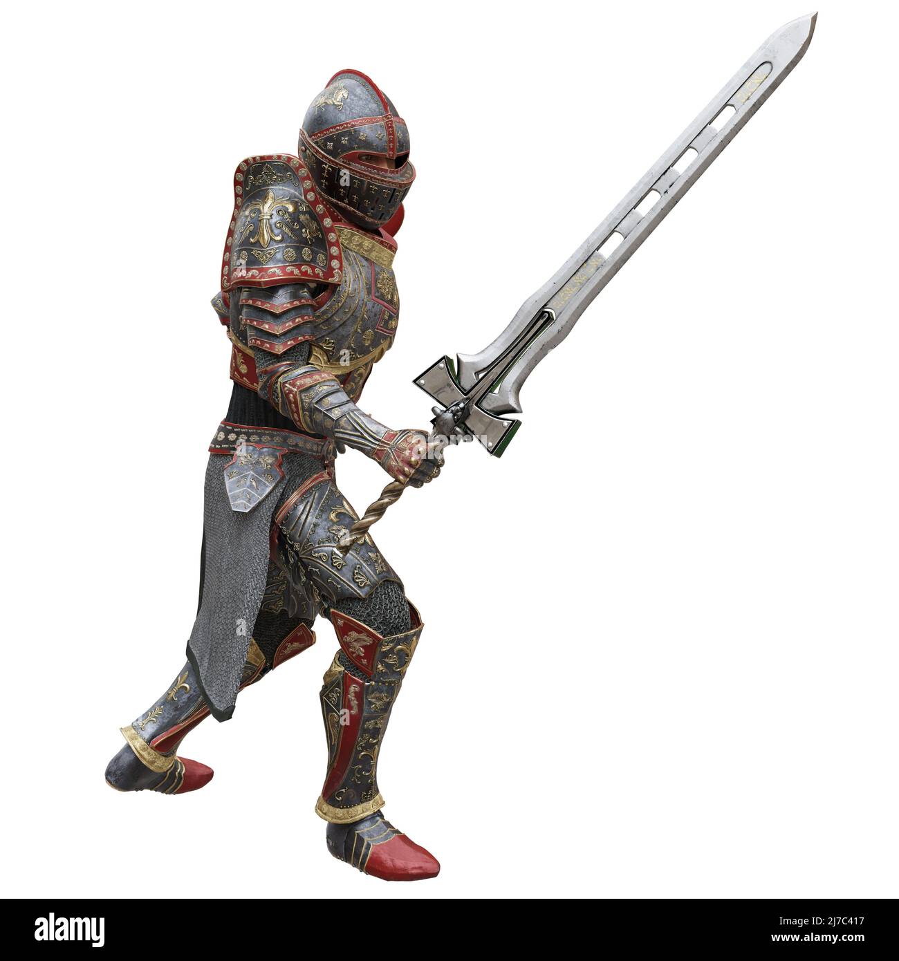 3D illustration medieval knight in armor isolated white background ...