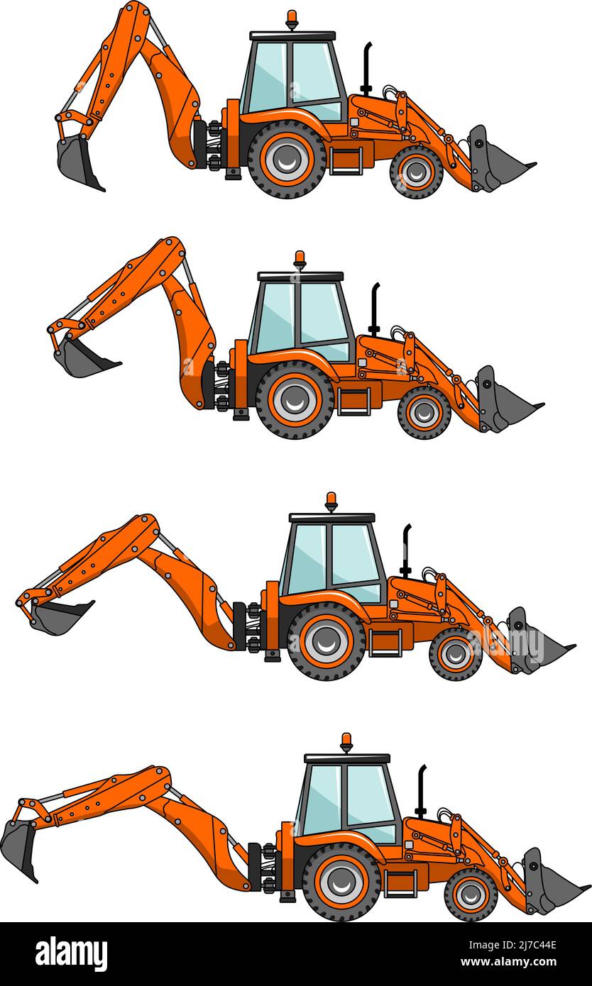 Detailed illustration of backhoe loaders, heavy equipment and machinery ...
