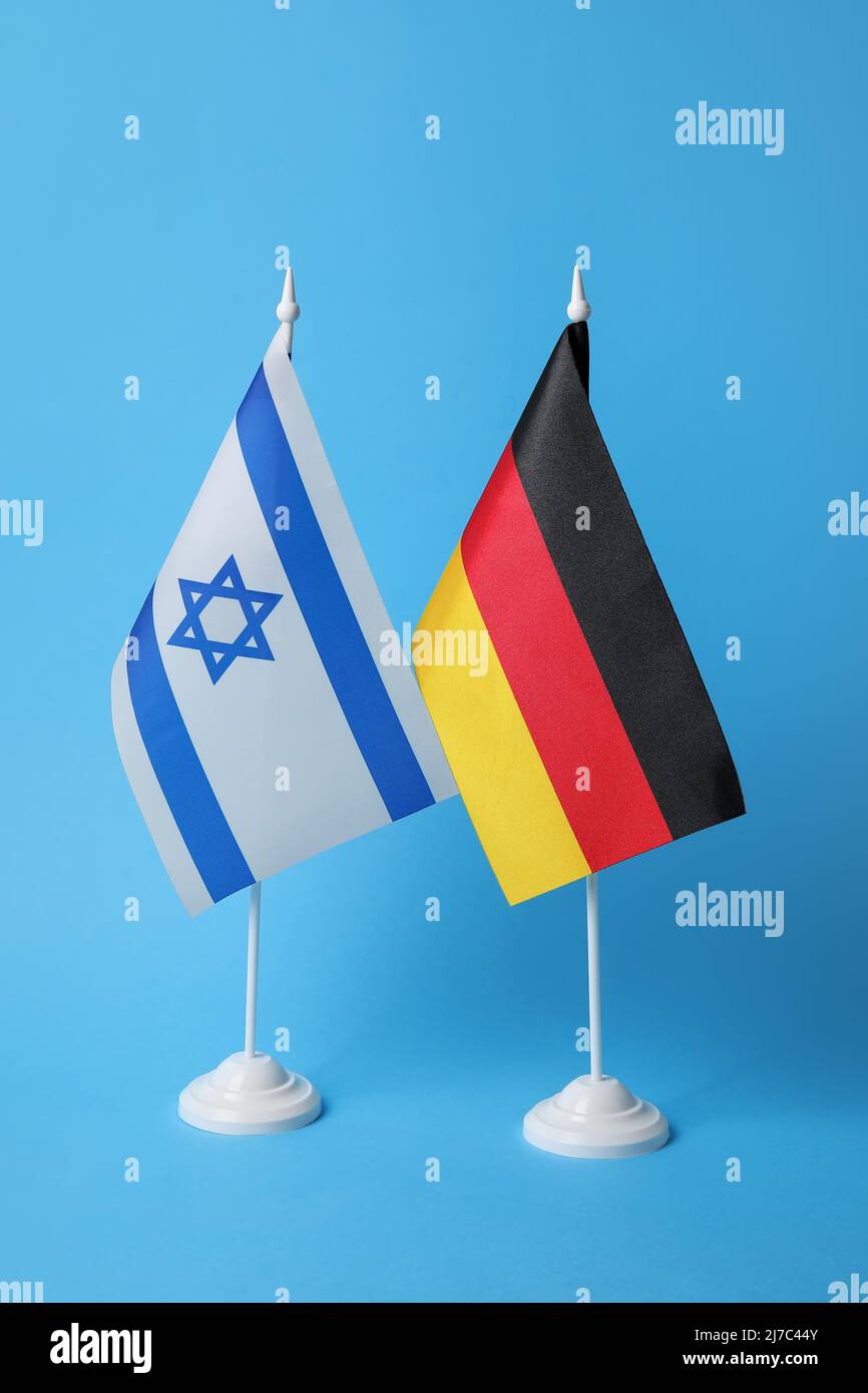 Flags of Germany and Israel on blue background Stock Photo - Alamy