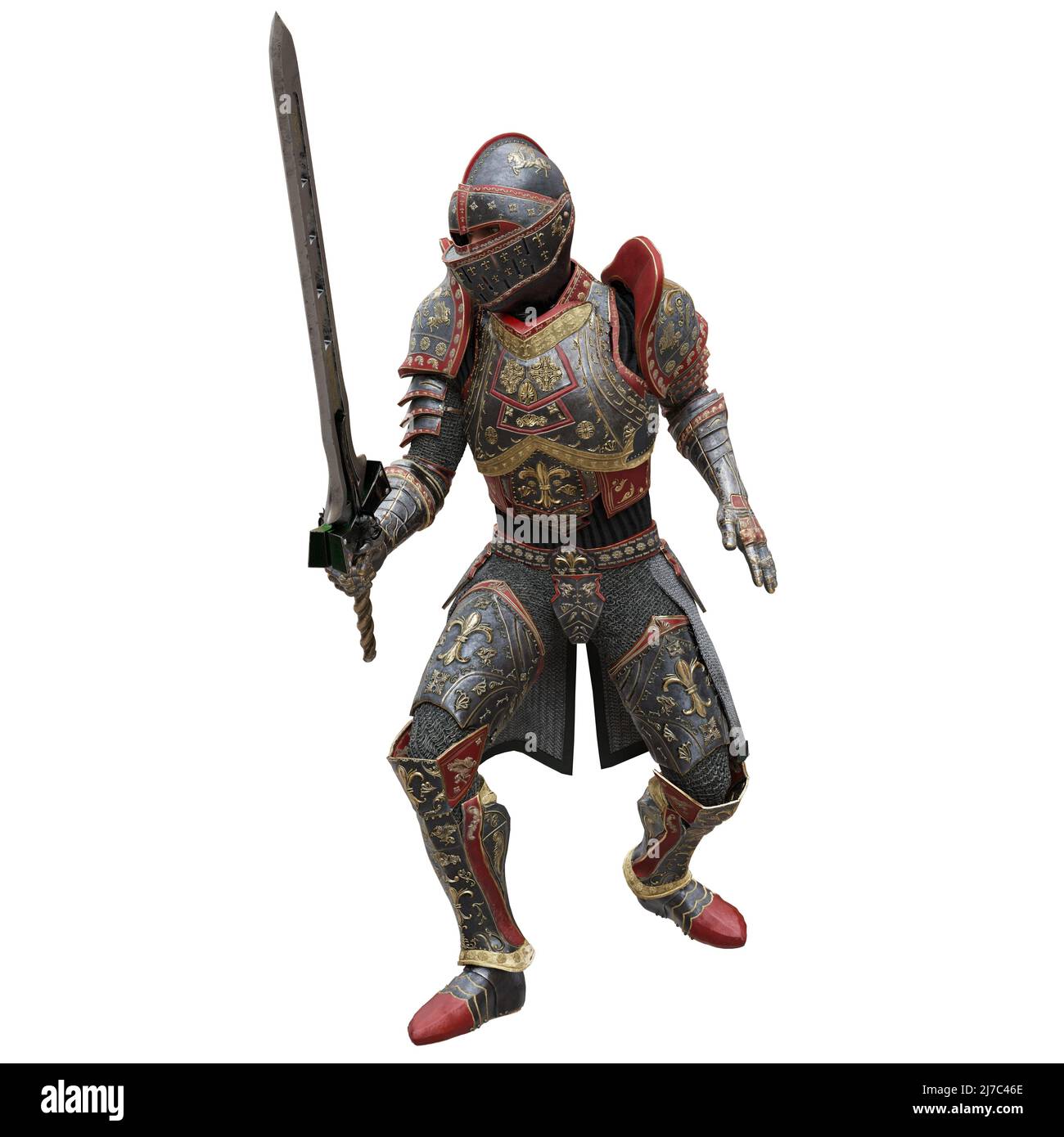 3D illustration medieval knight in armor isolated white background ...