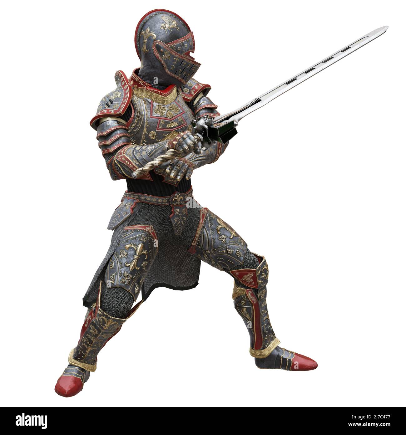 3D illustration medieval knight in armor isolated white background ...