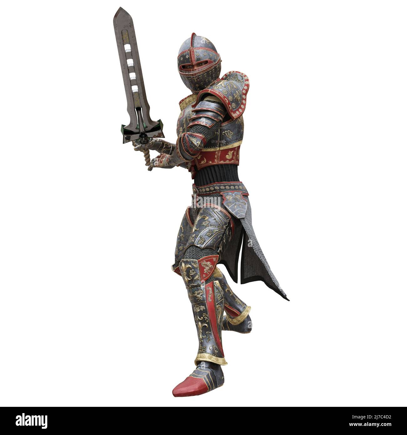3D illustration medieval knight in armor isolated white background ...