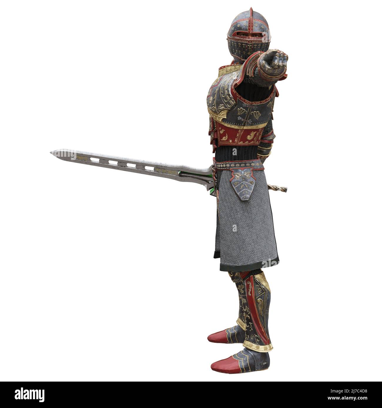 3D illustration medieval knight in armor isolated white background ...