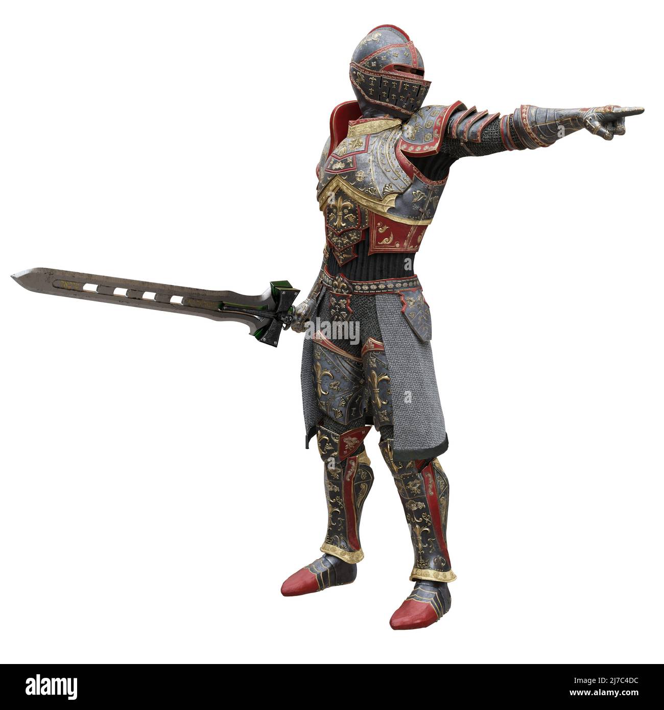 3D illustration medieval knight in armor isolated white background ...