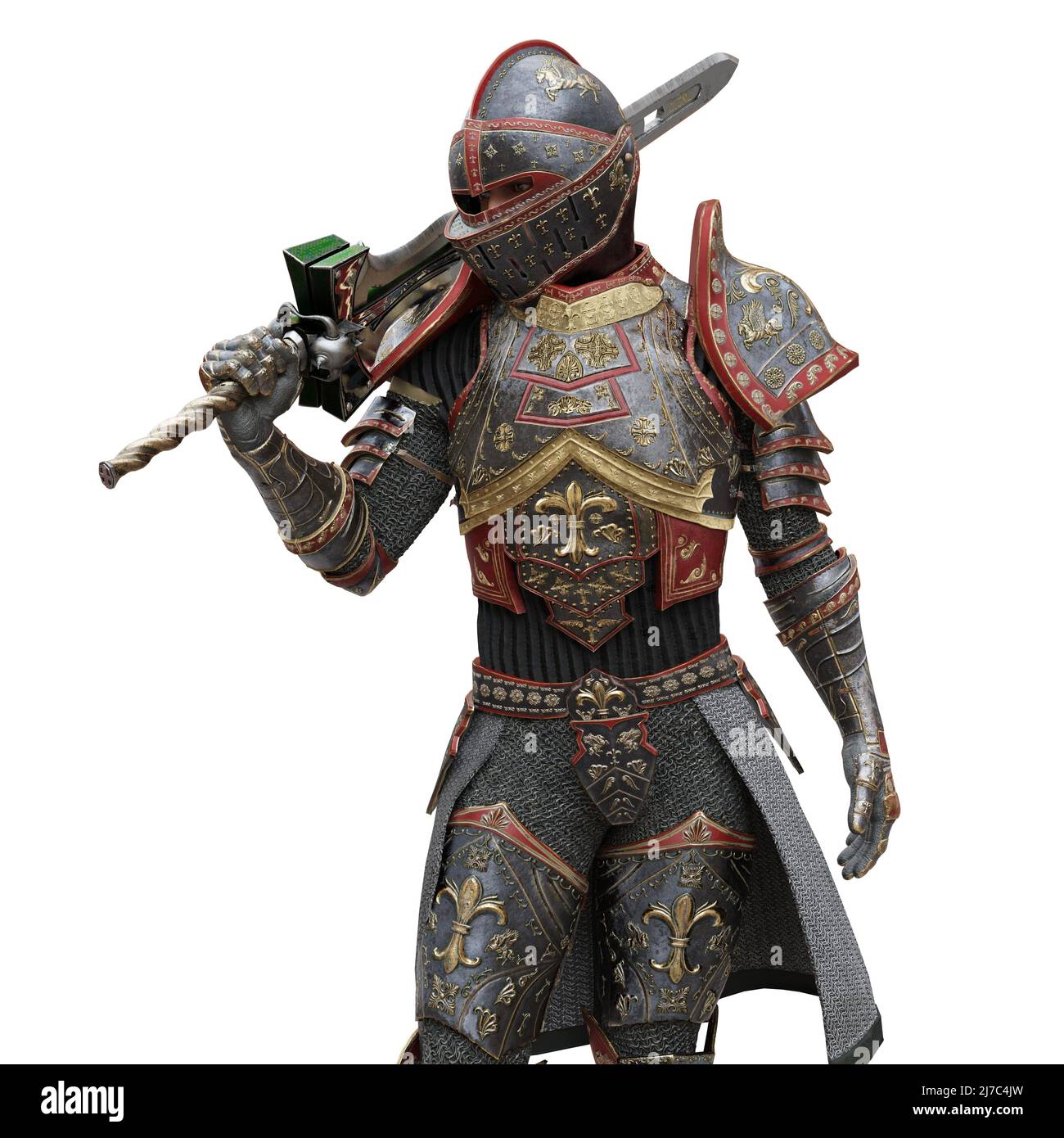 3D illustration medieval knight in armor isolated white background ...