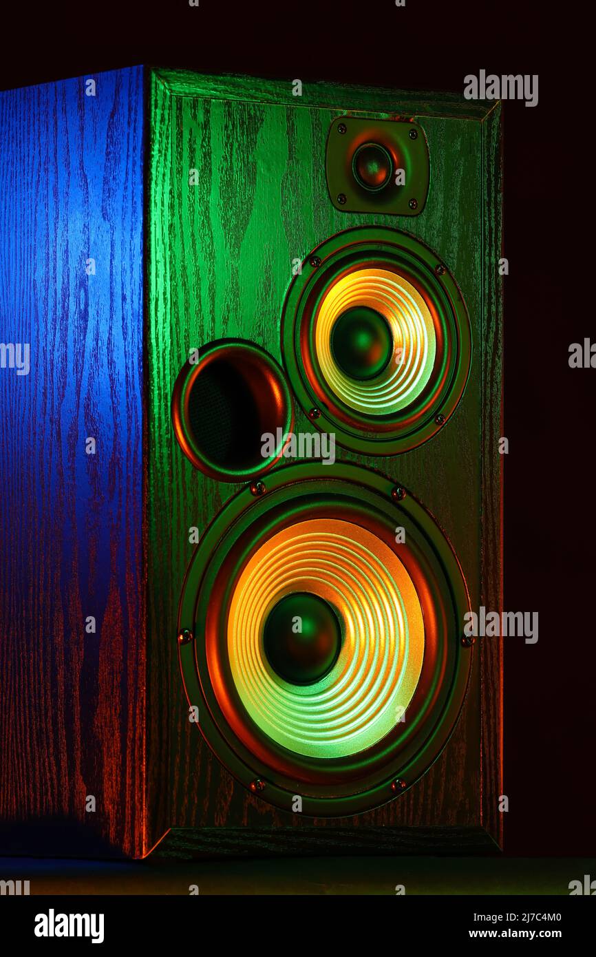 Modern loudspeaker on black background Stock Photo - Alamy