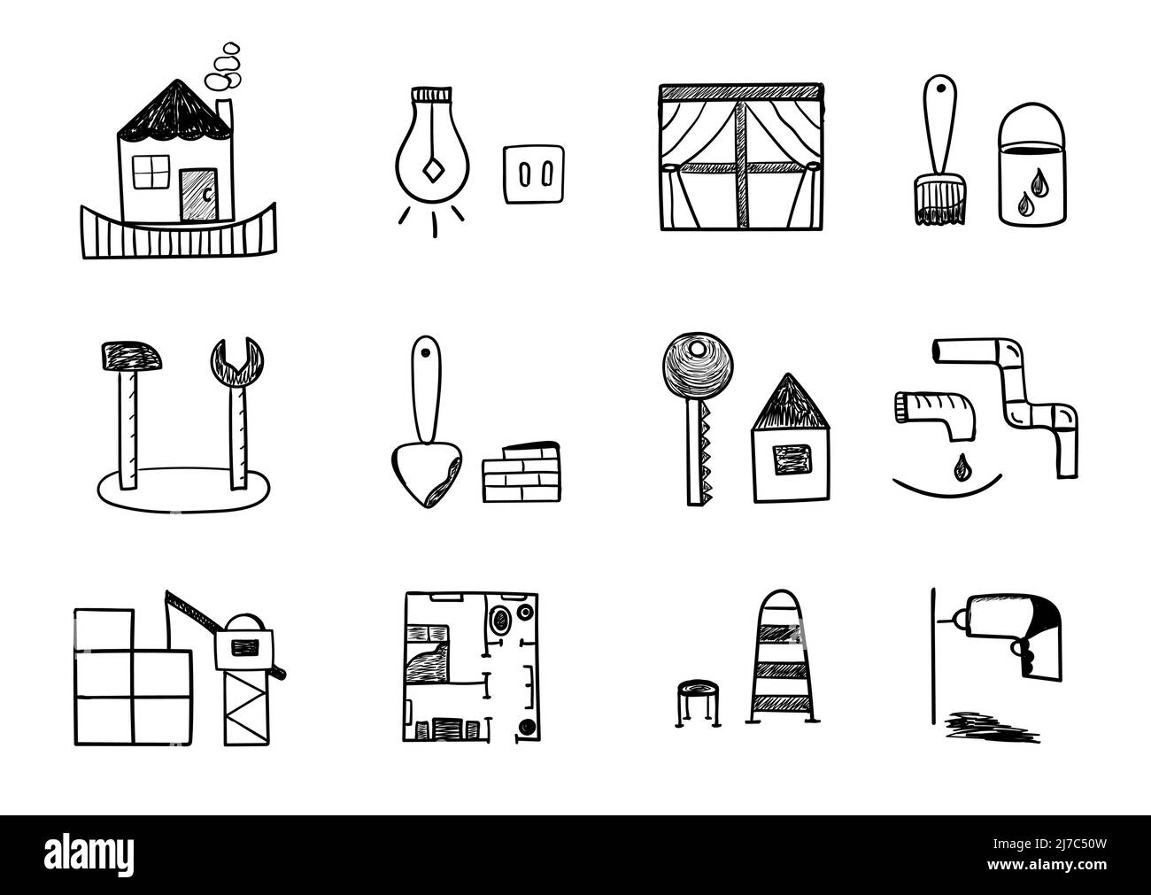 Home repairs, construction, black-white vector icons set Stock Vector ...