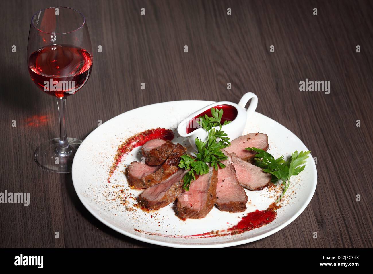 luxury dinner served on the table with red wine Stock Photo - Alamy