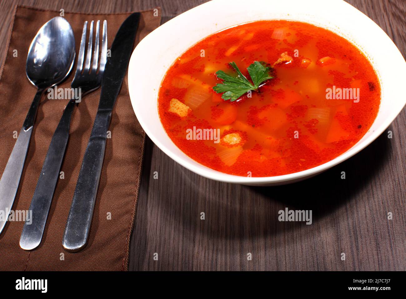 Traditional Ukrainian Russian vegetable borscht on the old wooden ...